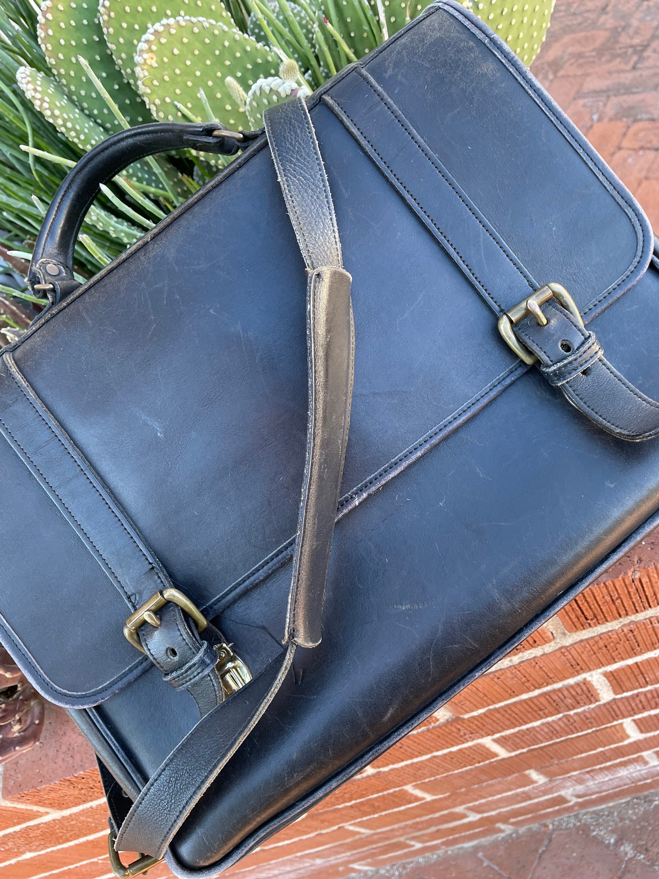 Vintage Coach STYLE Leather Laptop Bag 80s Black Leather Satchel ...