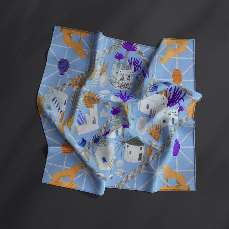100% Silk Scarf , Greek Modern Design, Mykonos, Santorini, Unique Gift ...