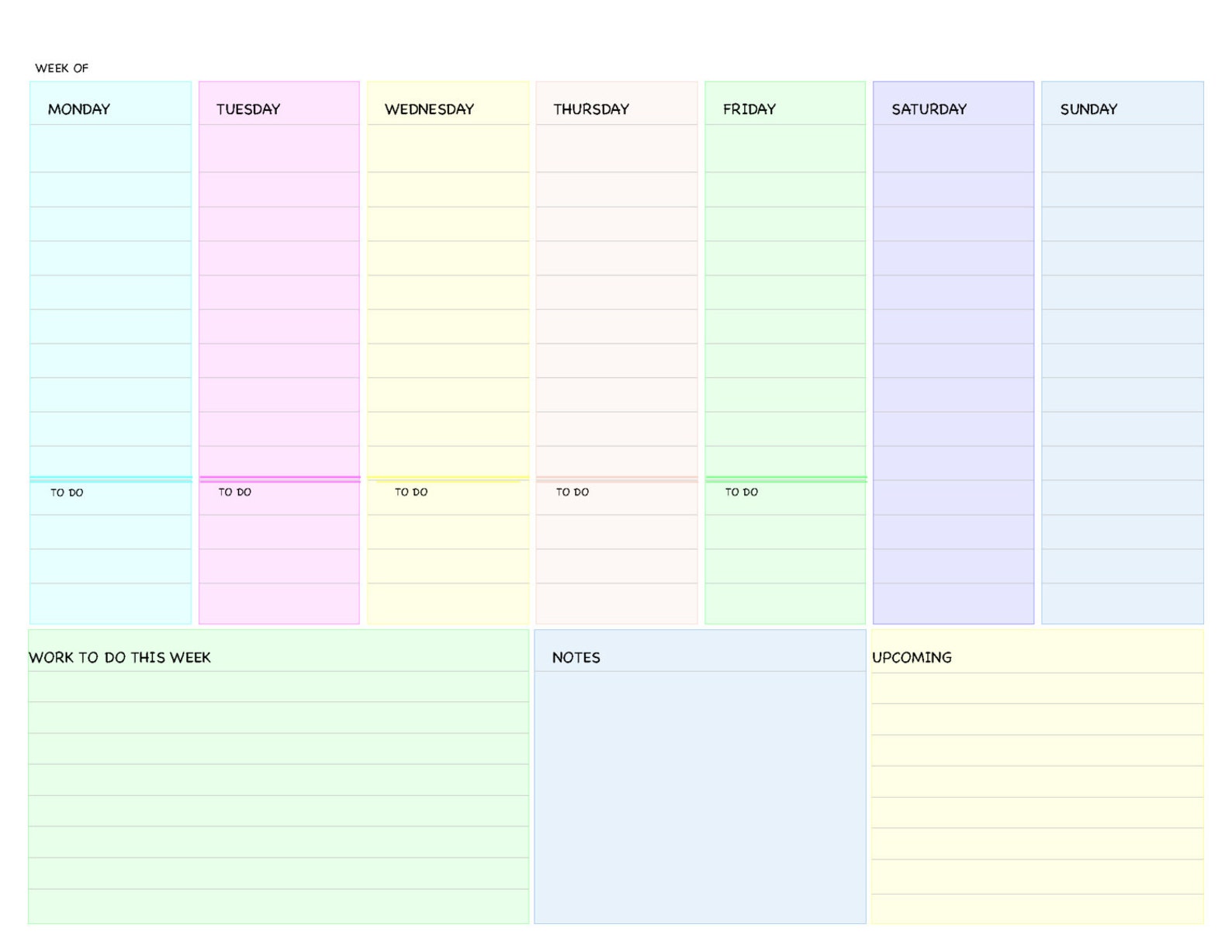 Planner 1-page per Week Weekly Planner Day Planner Instant Print ...