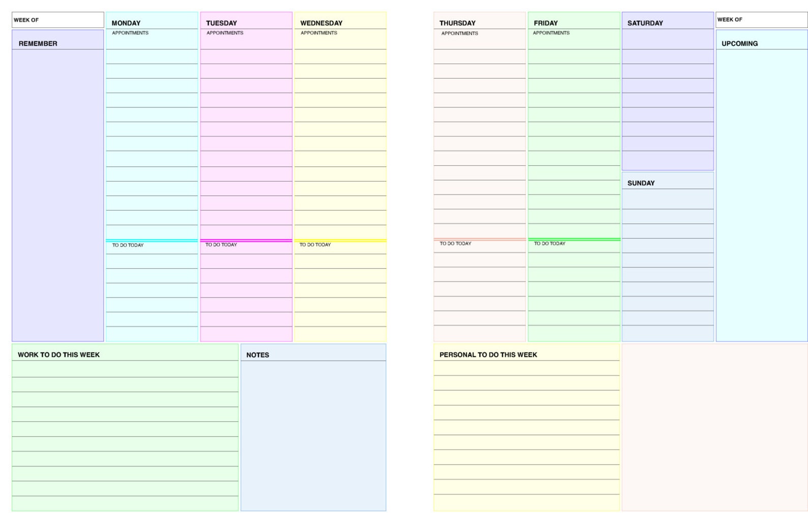 Planner 2-page per Week Weekly Planner Day Planner Instant - Etsy
