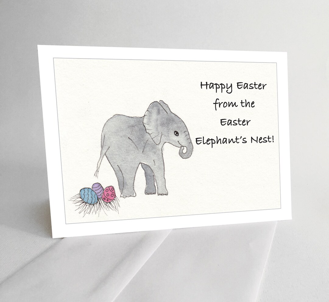 Printable Easter Card Baby Elephant With Easter Egg Nest Watercolor ...