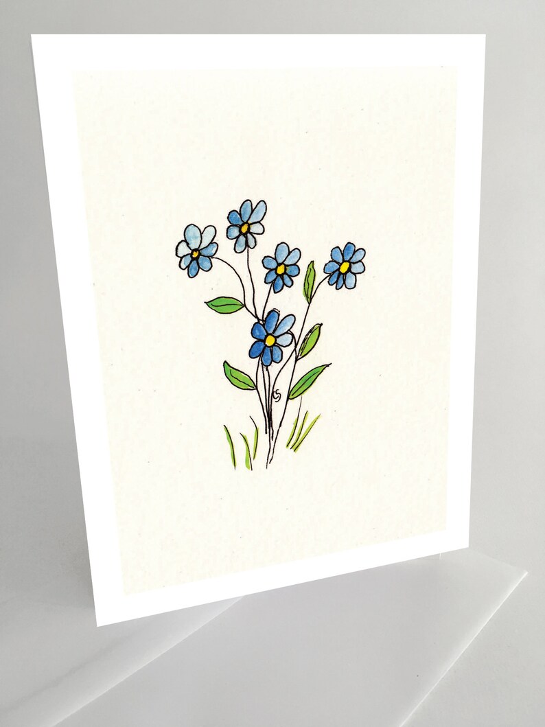 Download Blank Note Card Pretty Blue Flowers Print From Pen Ink and ...