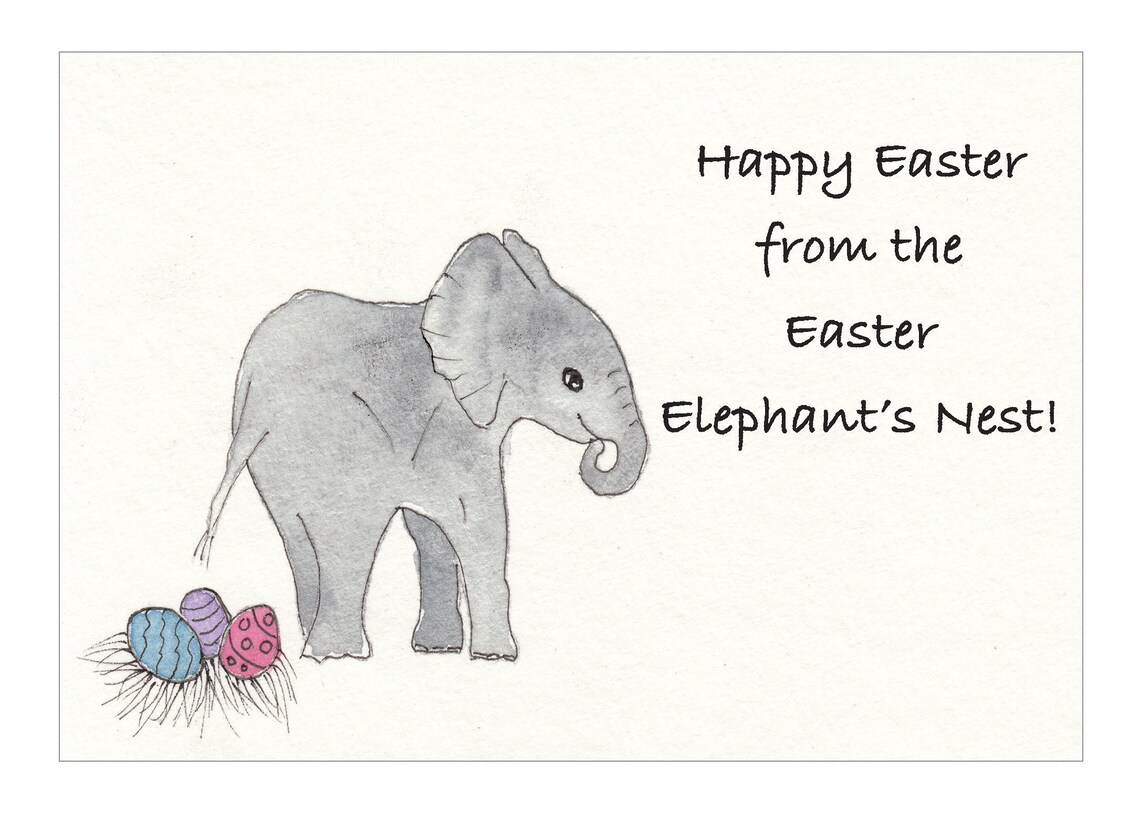 Printable Easter Card Baby Elephant With Easter Egg Nest Watercolor ...