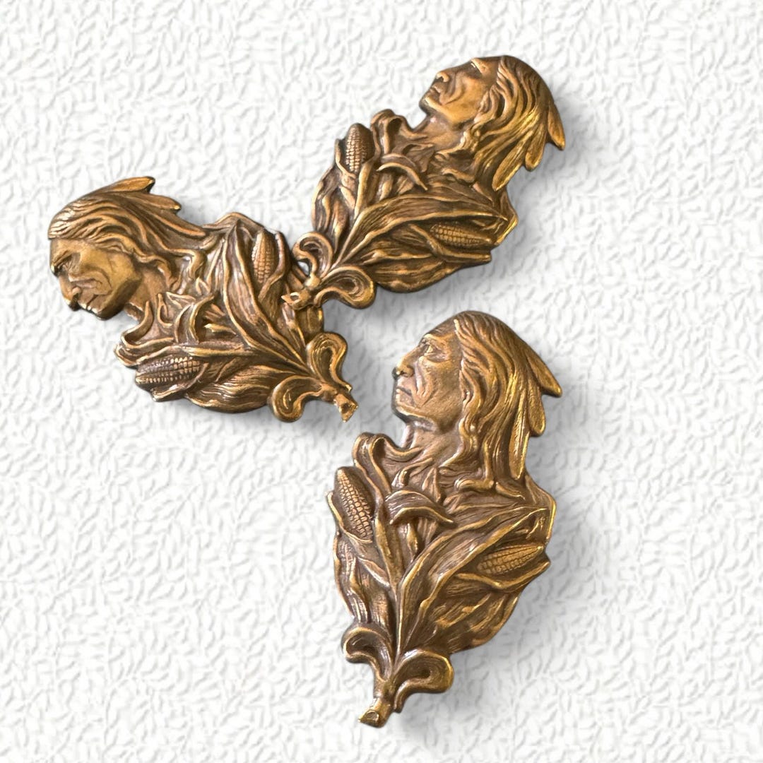 Vintage Art Nouveau Native American Floral Maize Bronze Brass Stamping ...