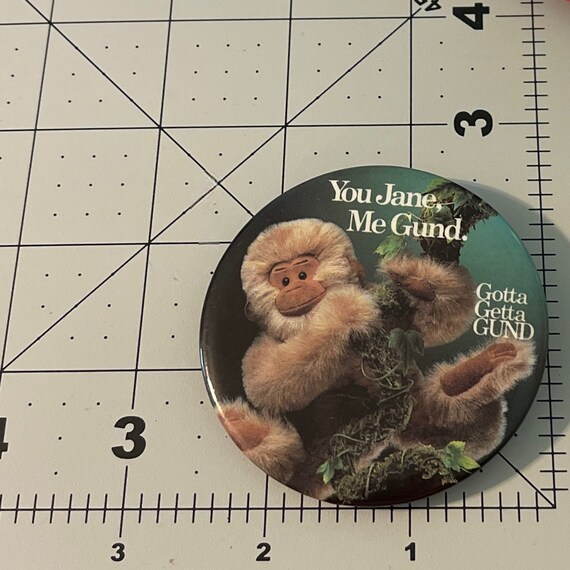Gund Plush Monkey 1980s Pin Button Pinback - Gem
