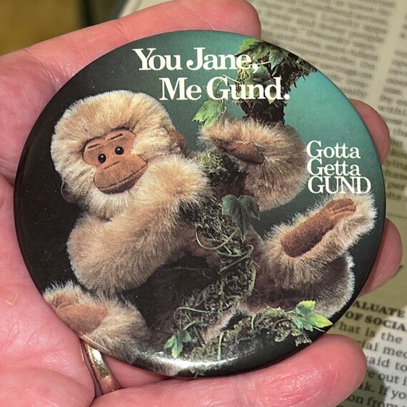 Gund Plush Monkey 1980s Pin Button Pinback - Gem