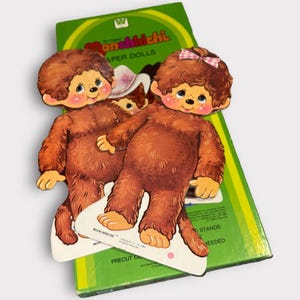 Vintage 1983 Monchhichi Paper Dolls Whitman Monkeys 1980s Wall Decor ...