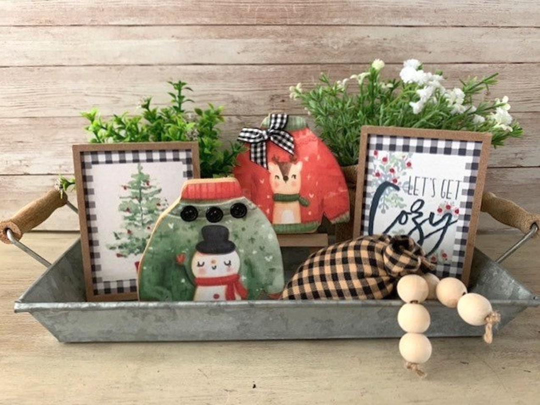 Christmas Sweater Lets Ge Cozy Set of 5 Tray Fillers / Farmhouse Décor ...