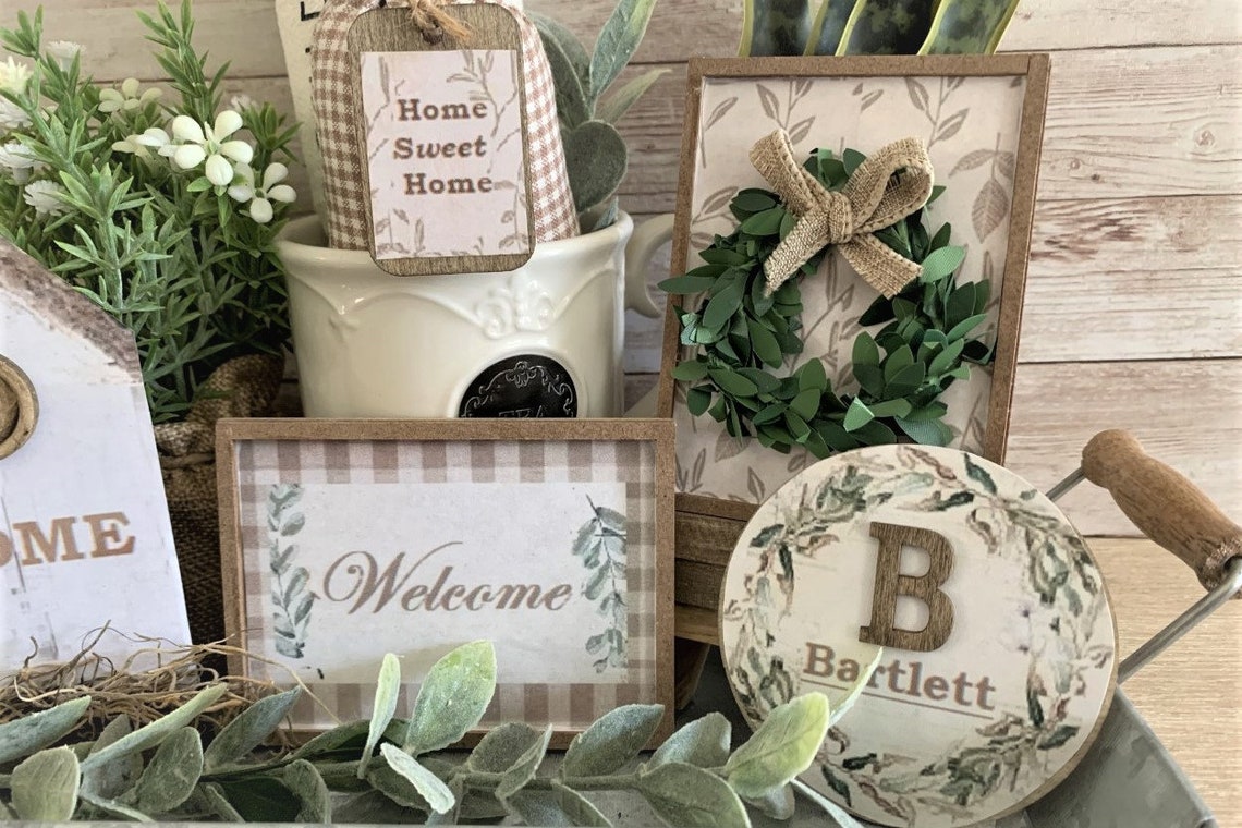 Personalized Mini Welcome Sign Set: Rustic Farmhouse Tiered Tray Decor ...