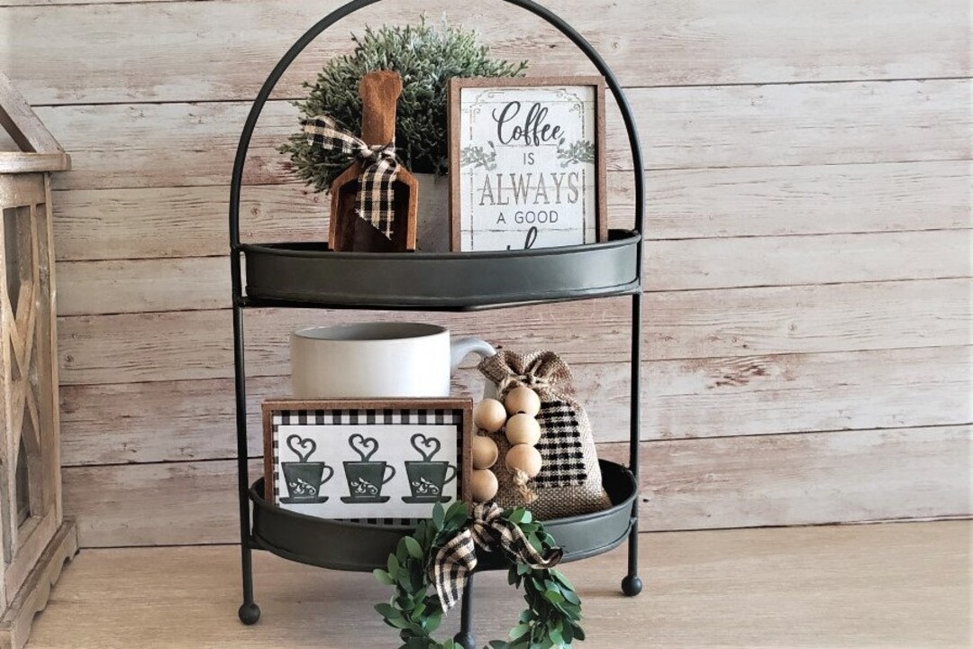 Coffee Mini Set of 5 Tiered Tray Bundle Set /rustic Country Decor/ Bowl ...