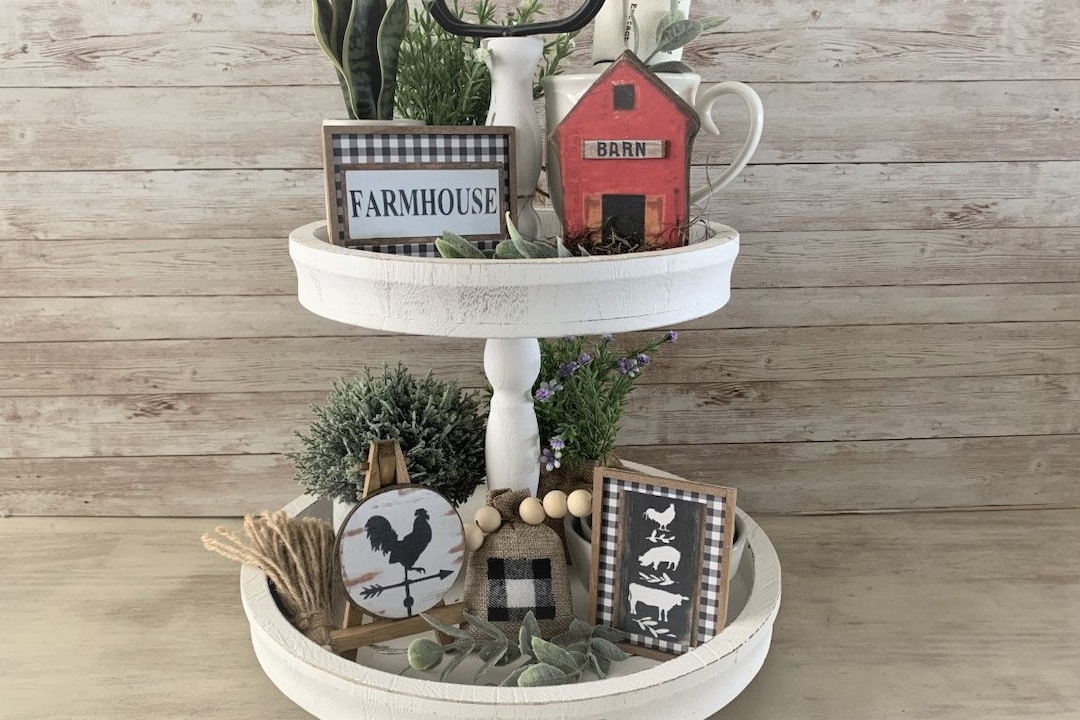 Farmhouse Tiered Tray Decor Set: Rustic Cottage Fillers - Etsy