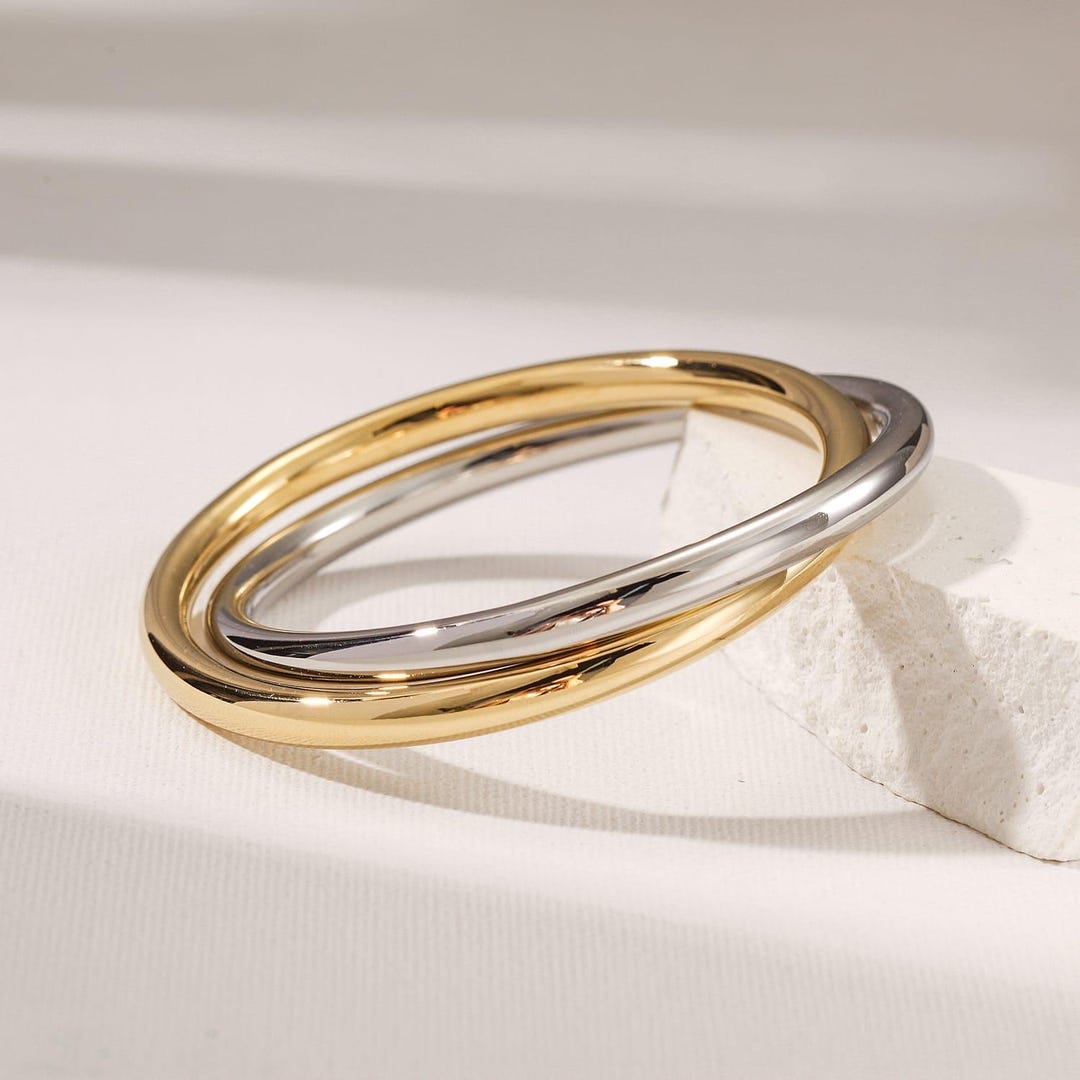 Two Tone Rolled in Bangle - Etsy