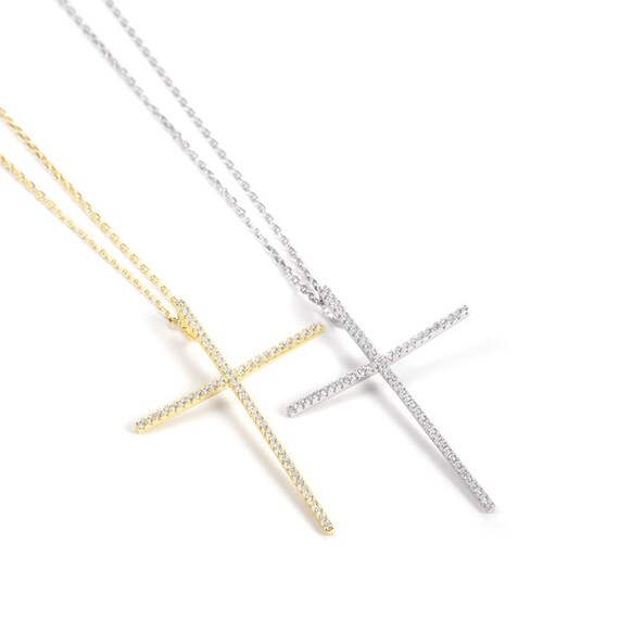 Thin Long Cross Necklace - Etsy
