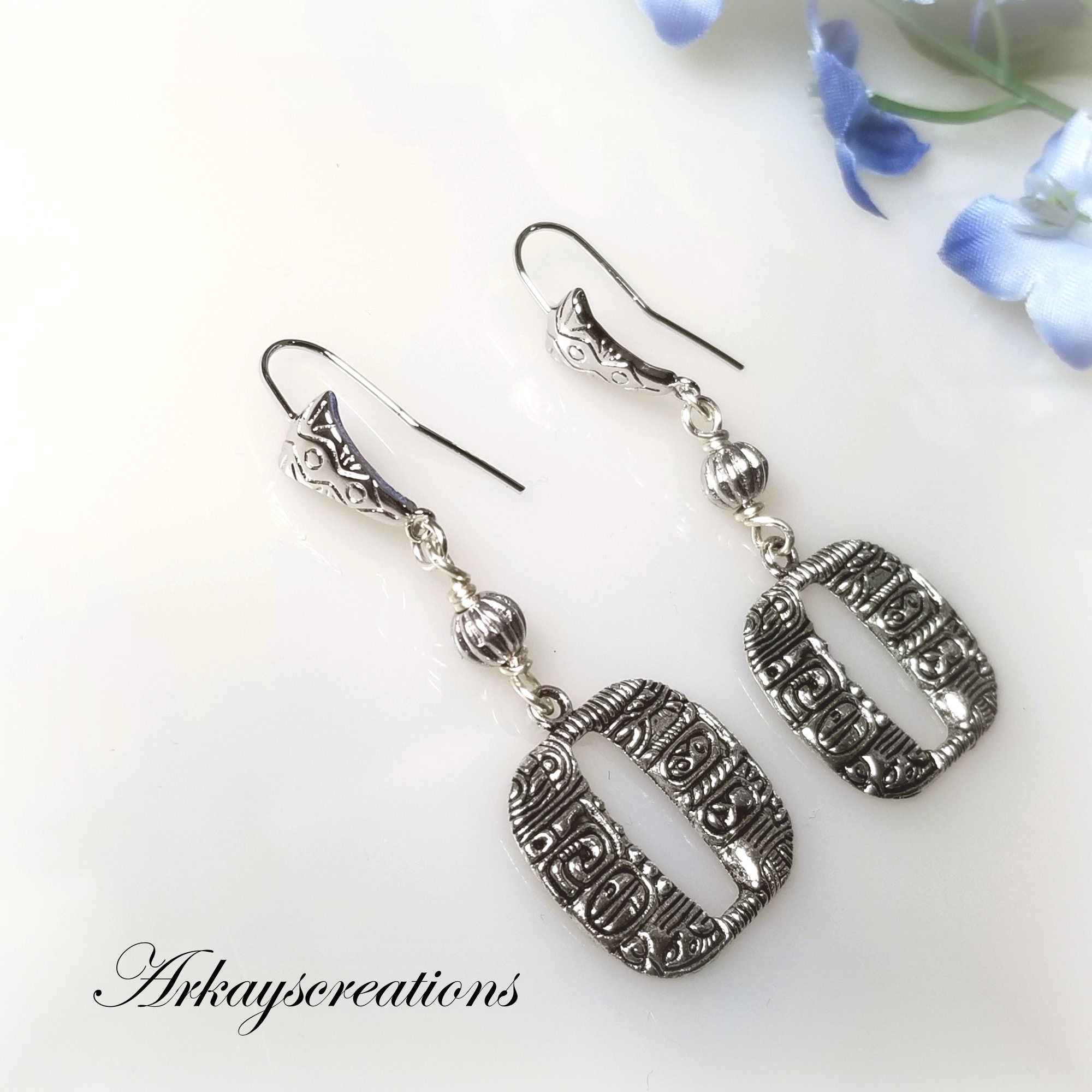 Silver Tribal Dangle Earrings Boho Chic Style Mayan Jewelry - Etsy