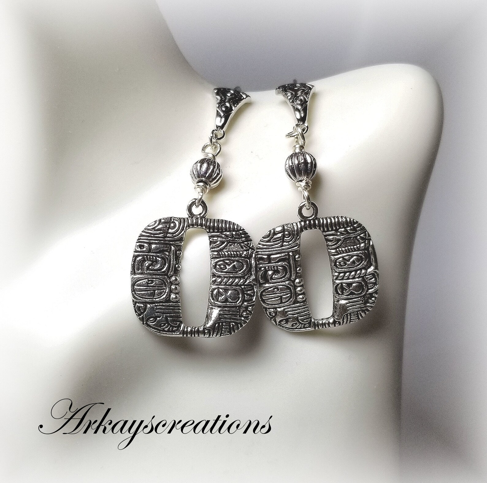 Silver Tribal Dangle Earrings Boho Chic Style Mayan Jewelry - Etsy