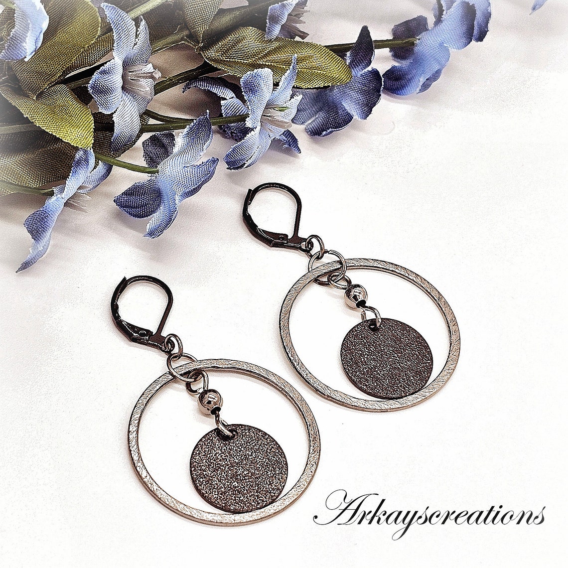 Stylish Black Geometric Dangle Hoops With Circular Accents - Etsy