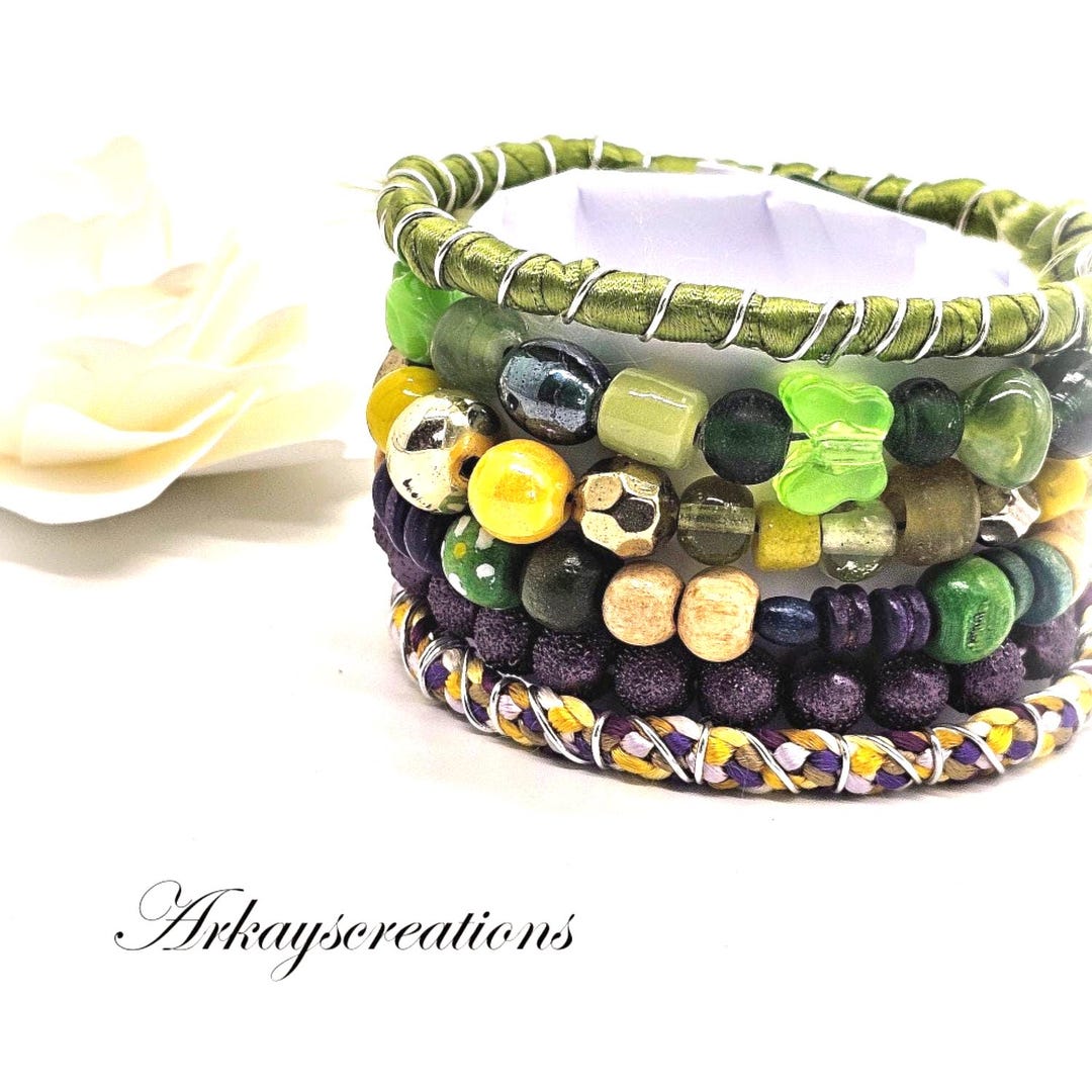 Artisan Crafted Boho Chic Layered Bangle Stack - Etsy