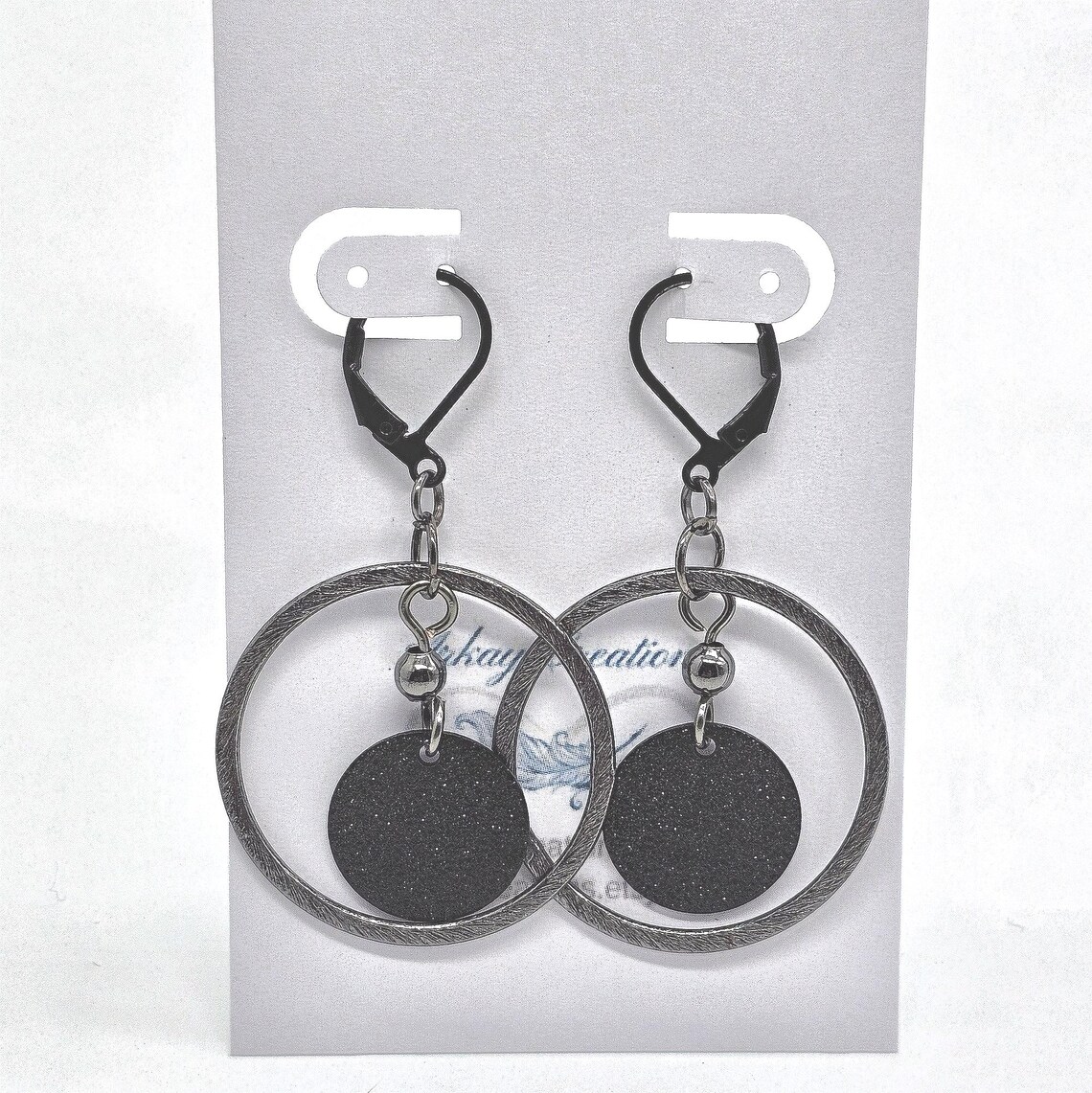 Stylish Black Geometric Dangle Hoops With Circular Accents - Etsy