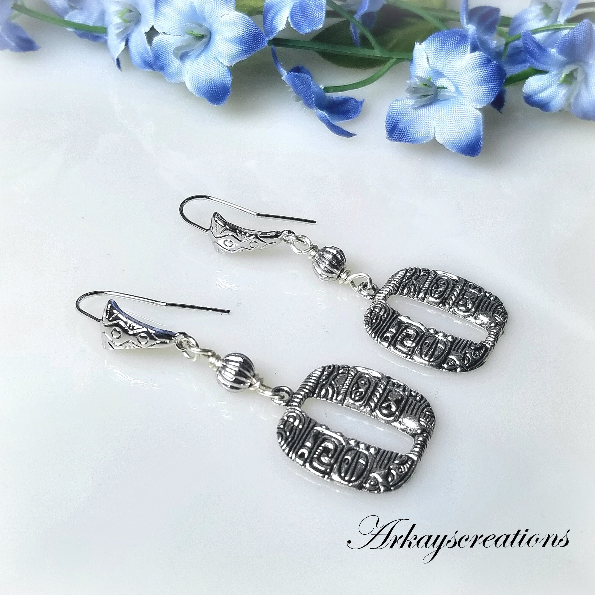 Silver Tribal Dangle Earrings Boho Chic Style Mayan Jewelry - Etsy