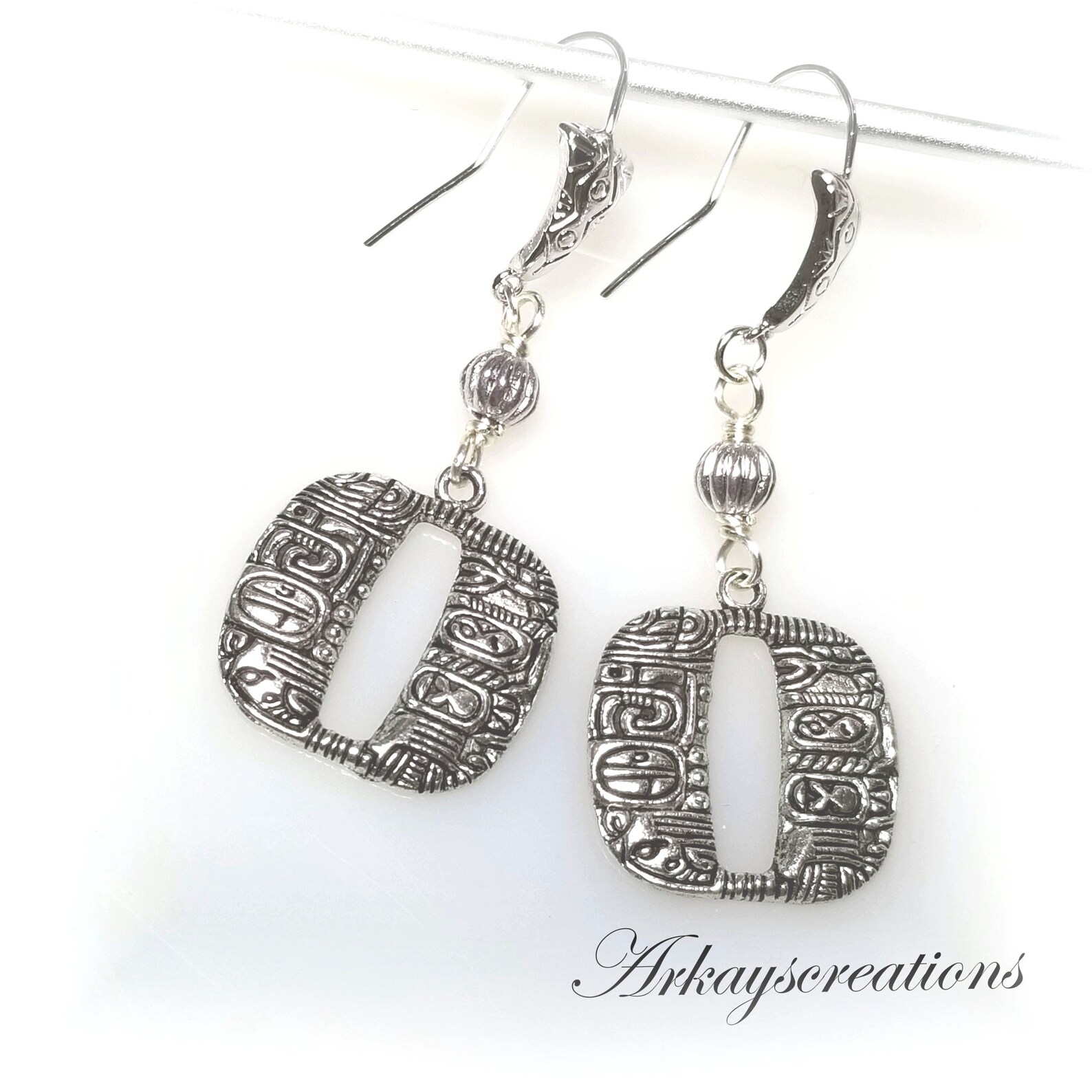 Silver Tribal Dangle Earrings Boho Chic Style Mayan Jewelry - Etsy