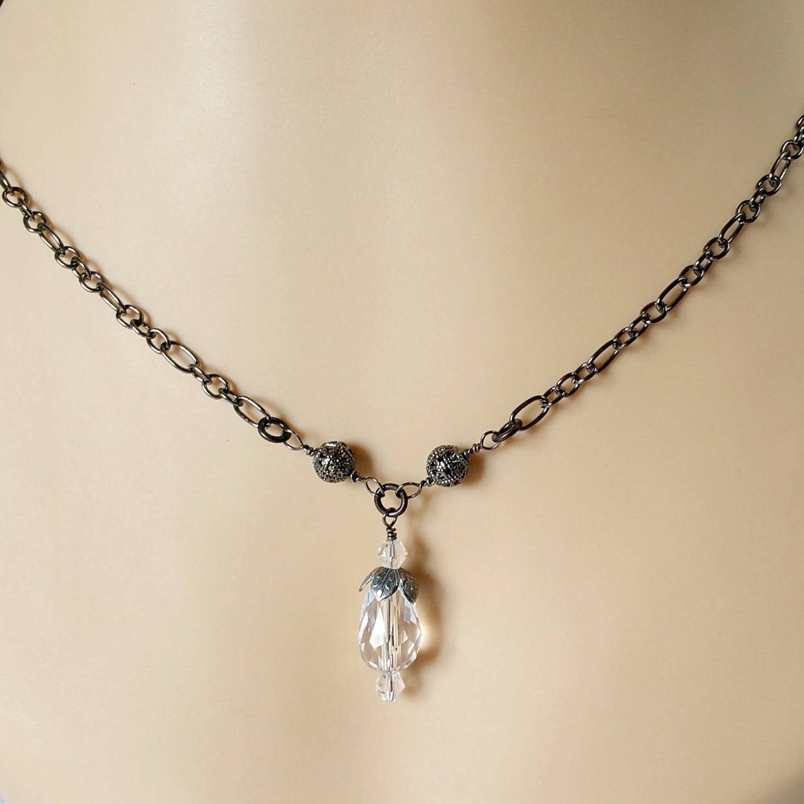 Crystal Necklace Tear Drop Pendant Gift Idea Formal - Etsy