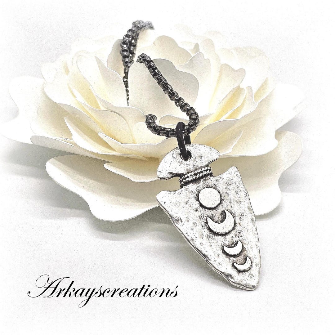 Moon Phase Arrowhead Necklace - Mystical Design - Etsy