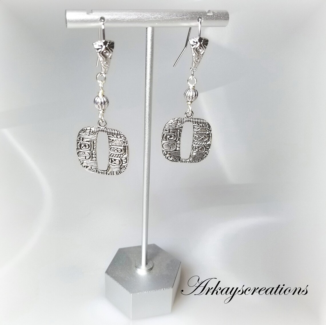 Silver Tribal Dangle Earrings Boho Chic Style Mayan Jewelry - Etsy