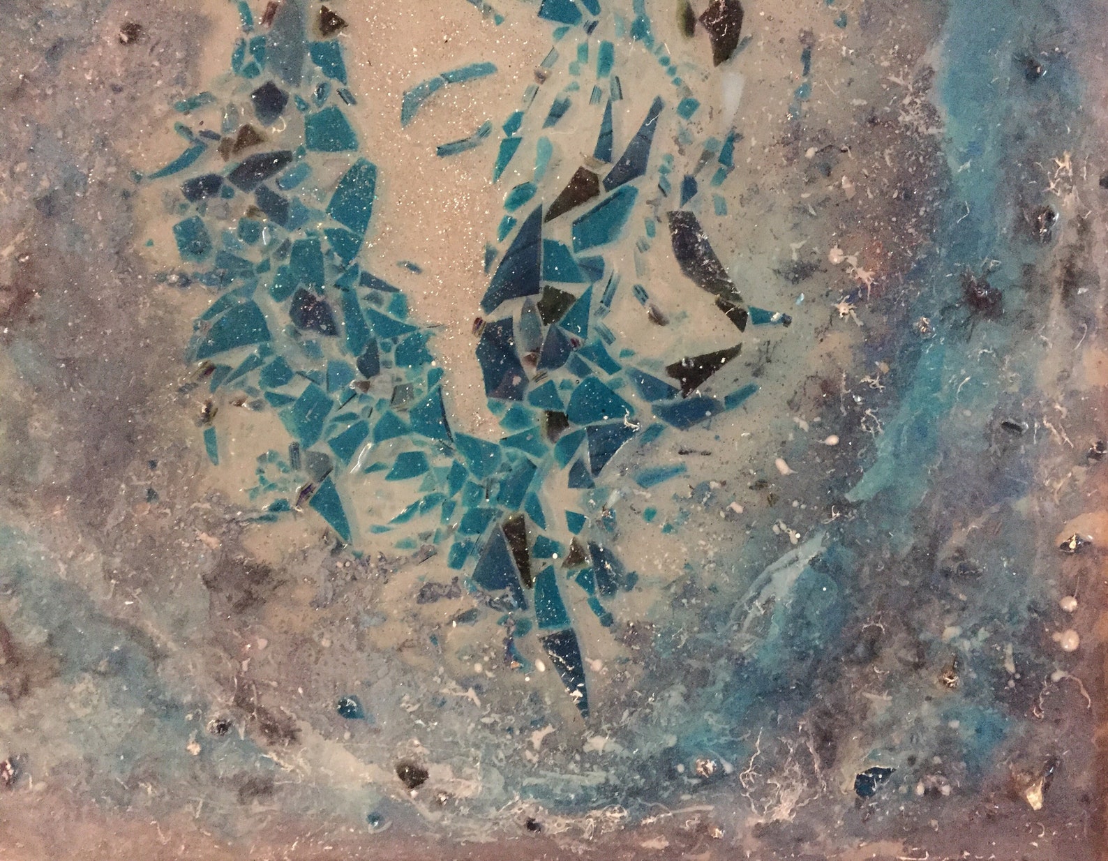 Shard Glass And Resin Art Piece Blue Etsy