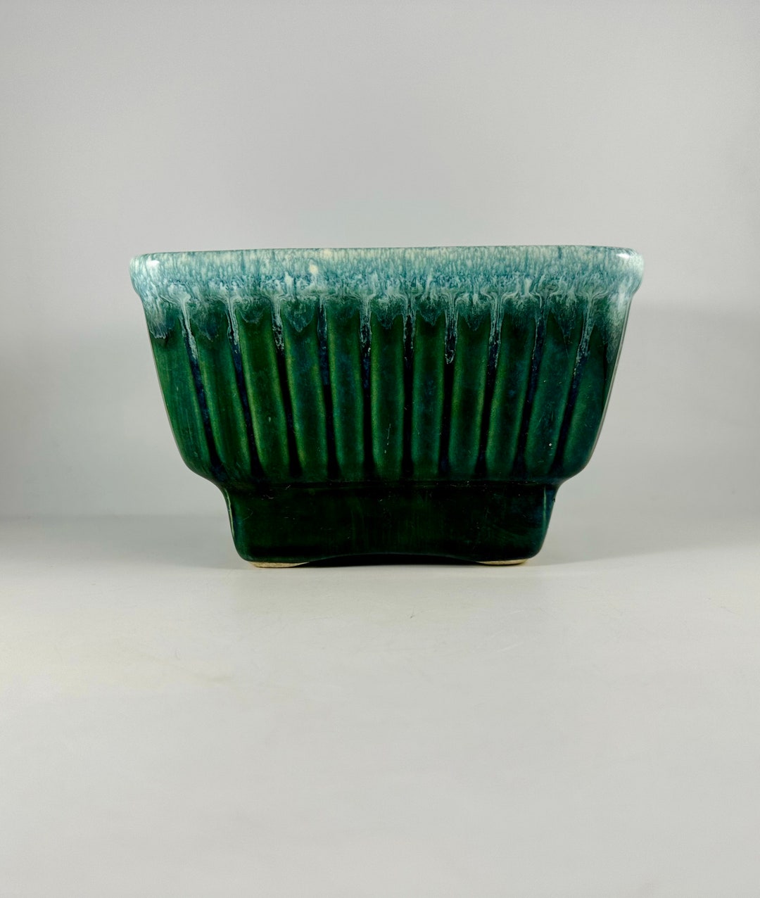 40’s Hull Two Tone Blue & Green Drip Glaze Footed Planter - Vintage ...