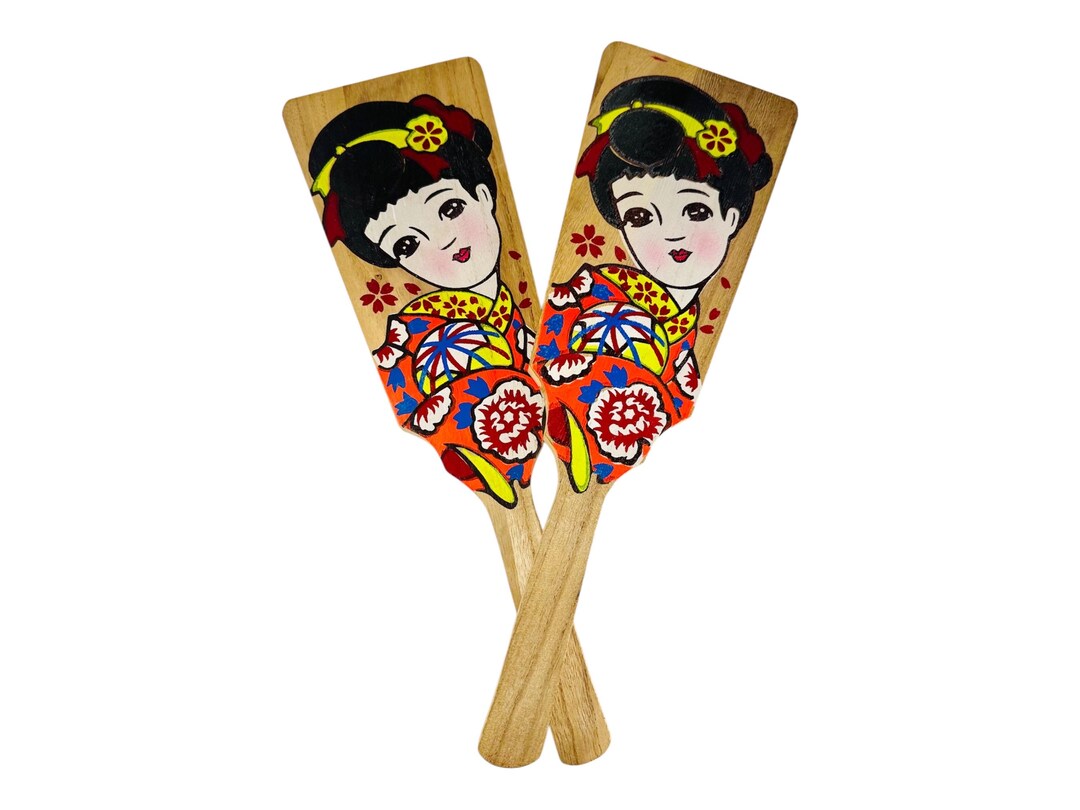 Vintage Japanese Hand Painted Good Luck Geisha Hagoita Wooden Paddles ...