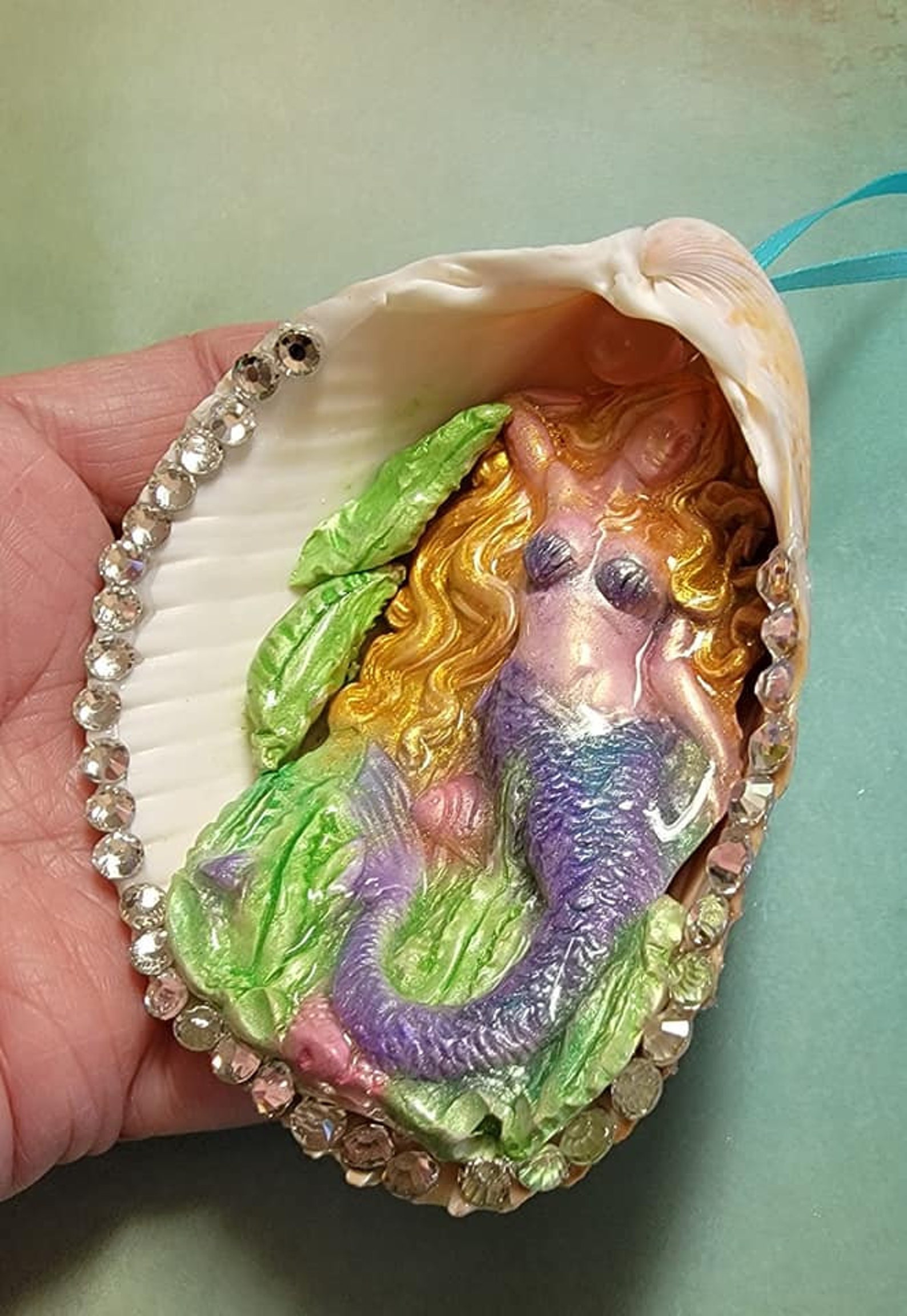 Mermaid Ornament in Seashell Treasure Cave Handmade Polymer | Etsy
