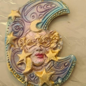 Moon and Stars Goddess Masked Face Polymer Clay Pendant - Etsy