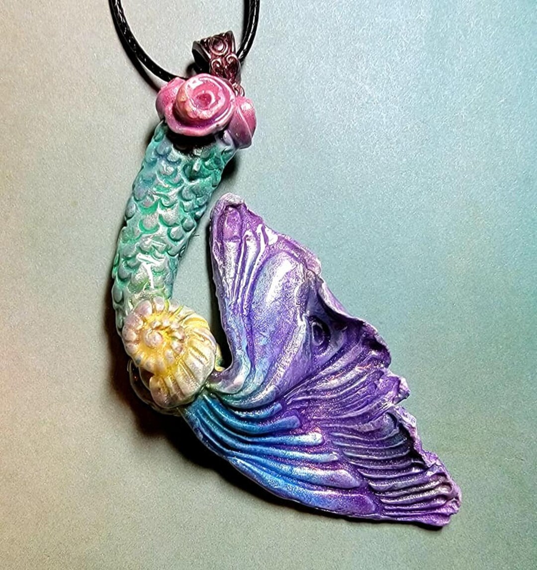 Fantasy Mermaid Tail Color Shift Fins Polymer Clay Pendant Necklace Art ...