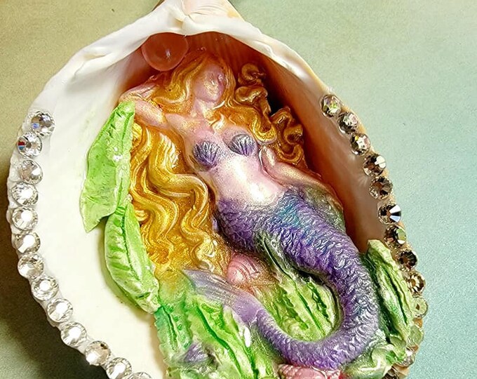 Mermaid Ornament in Seashell Treasure Cave Handmade Polymer - Etsy