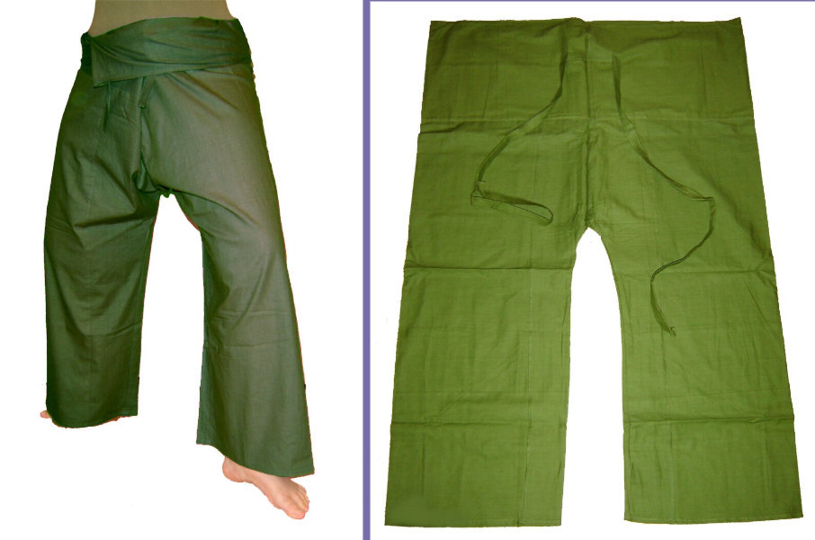 Thai Pants EXTRA LONG Shaolin Pants Wrappants Fisherman Dark Green ...