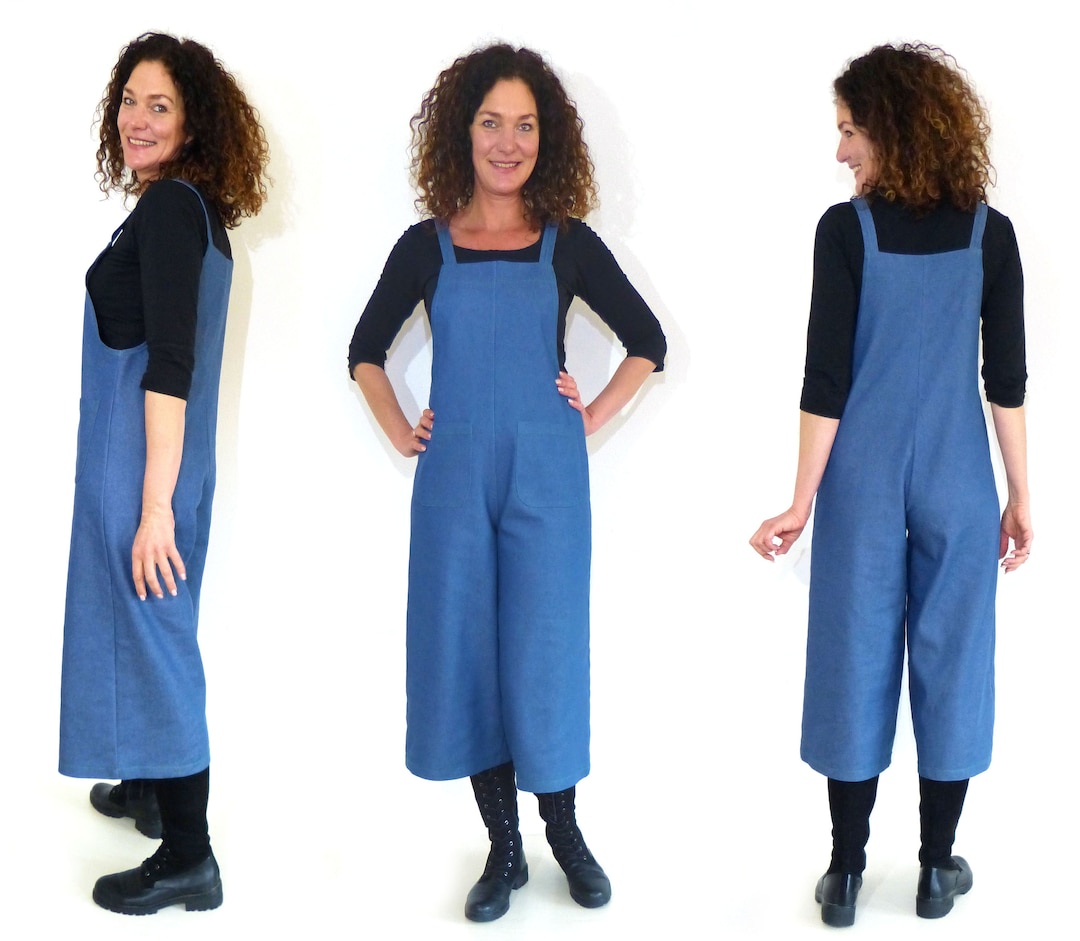 Dungarees With Wide Legs Made of Stretchy Jeans in Black With Red ...