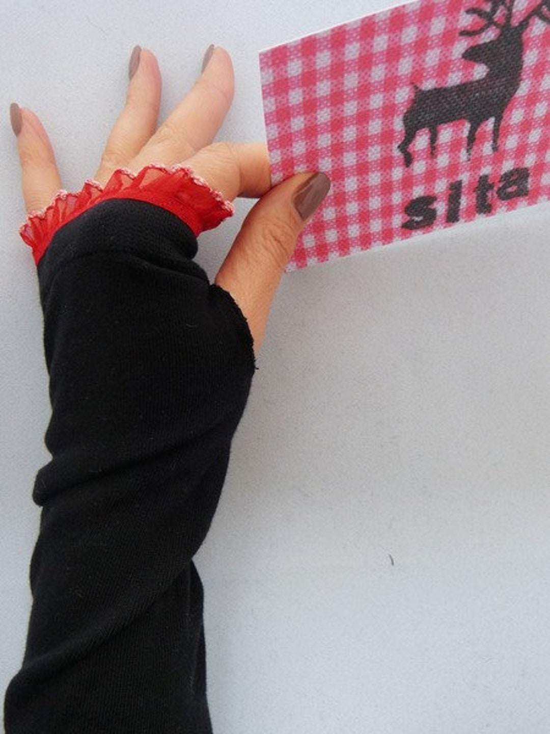 Cuffs, Arm Warmers With Thumb Hole Black Ruffle - Etsy