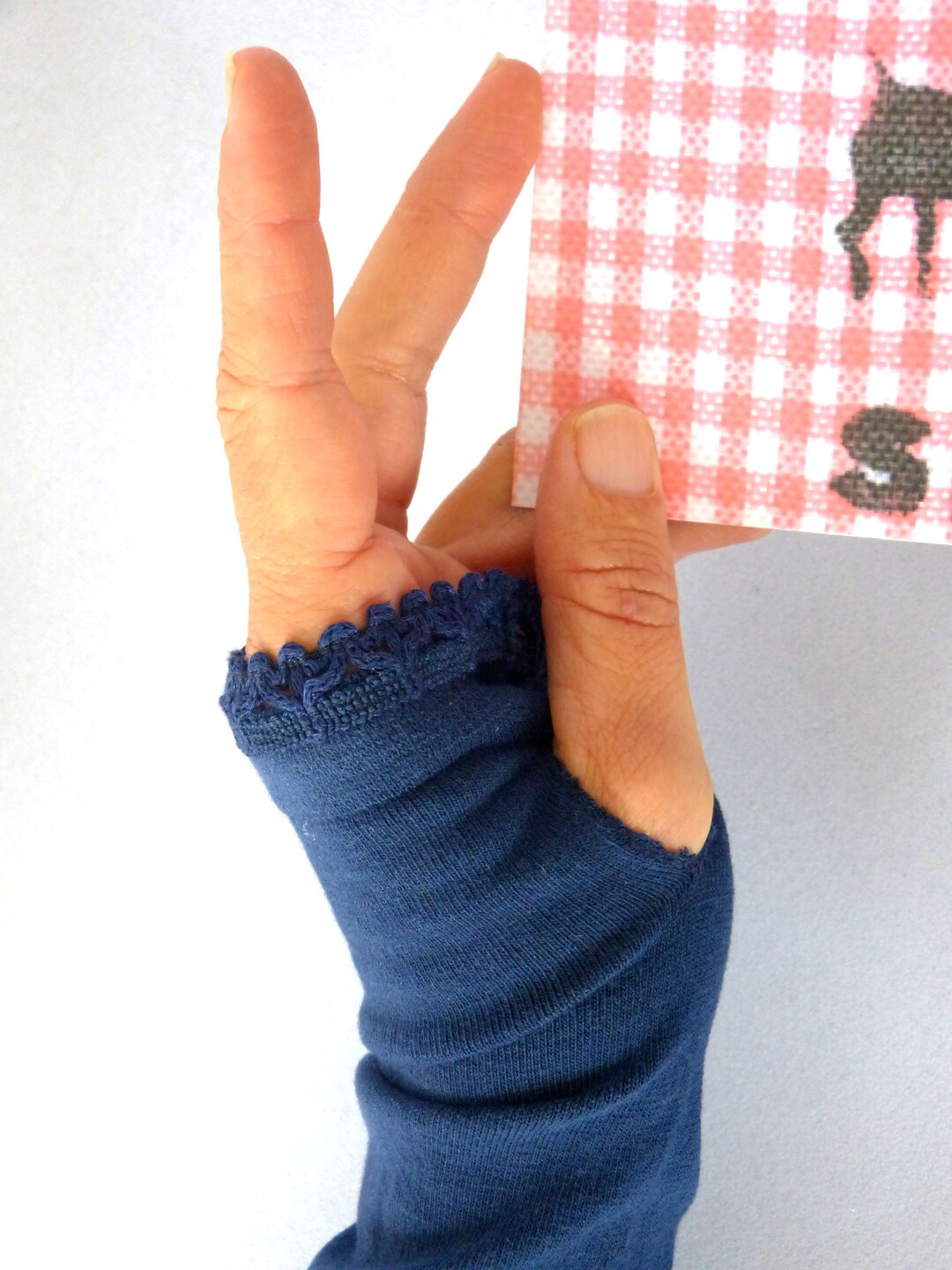 Cuffs, Arm Warmers With Thumb Hole Navy Ruffle - Etsy