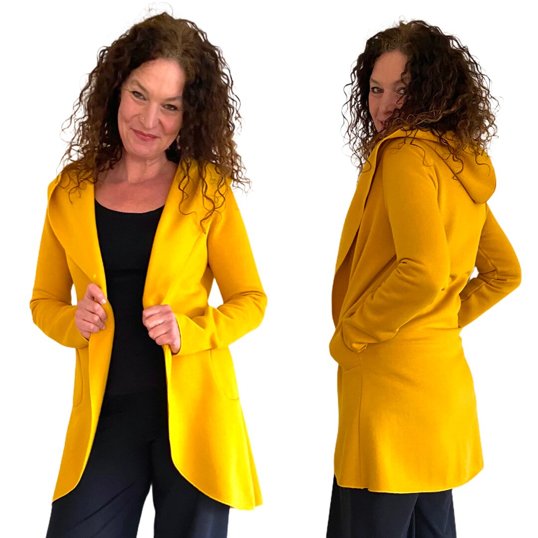 Hooded Coat Long With Pockets and Push Button Ochre Yellow - Etsy