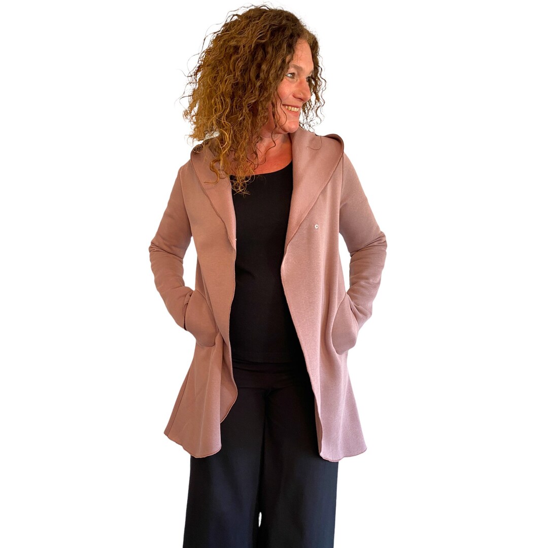 Hooded Coat, Long - With Pockets and Snap Fastener, Old Pink - Etsy