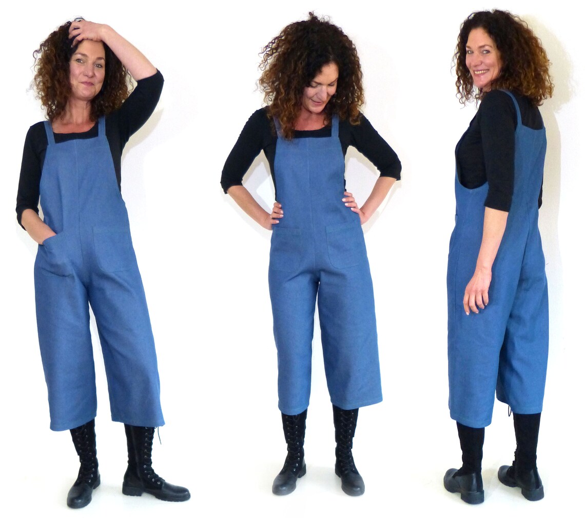 Dungarees With Wide Legs Made of Stretchy Jeans in Black With Red ...