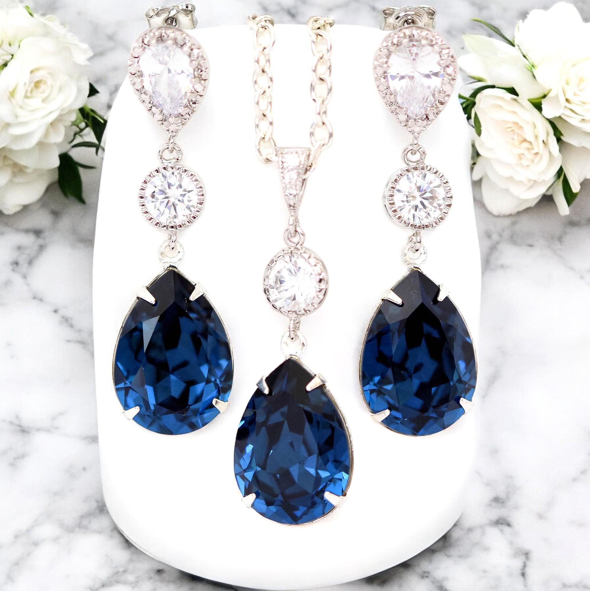 Navy Blue Bridal Set Navy Blue Jewelry Set Bridesmaid Jewelry Navy ...
