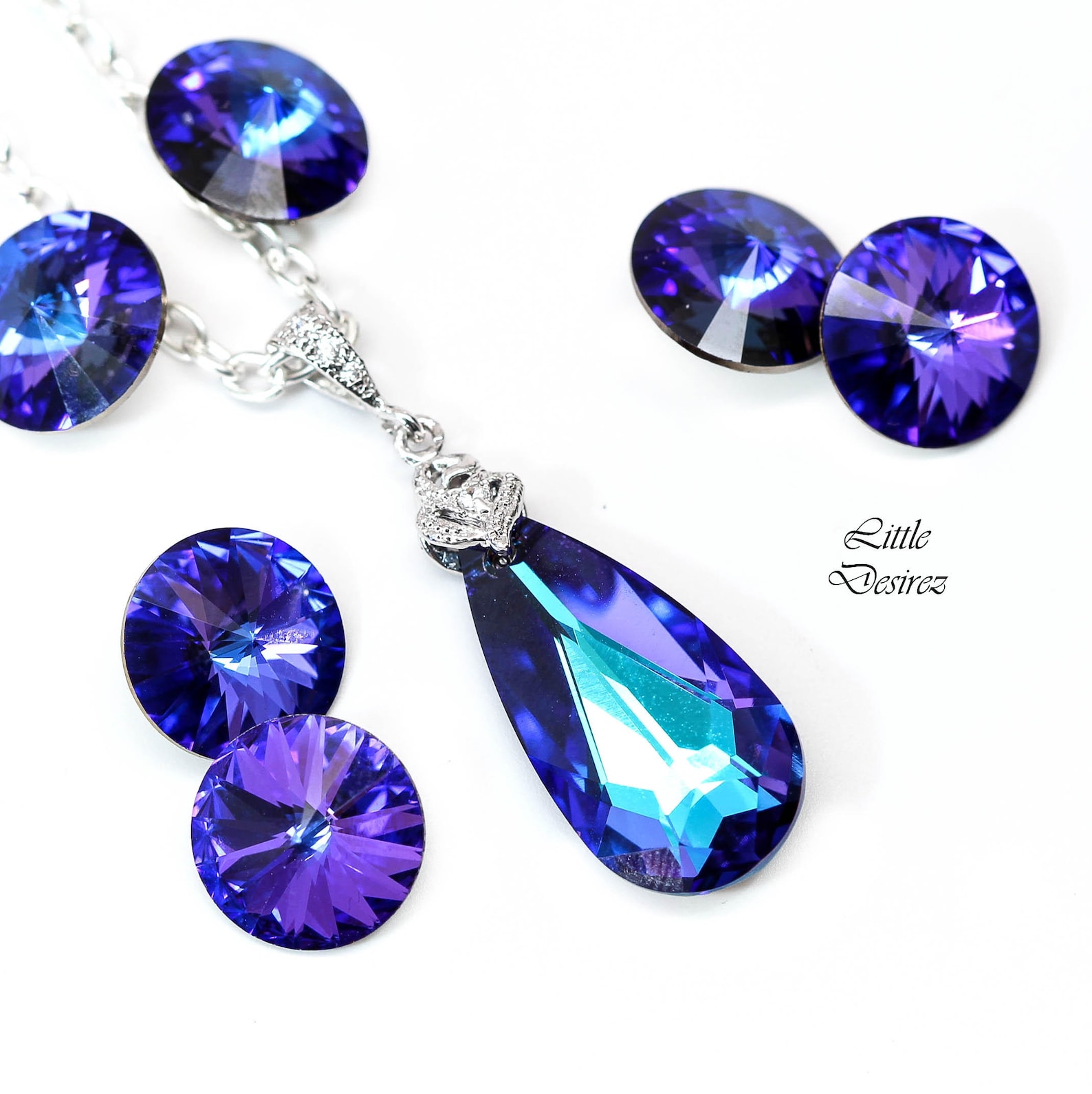 Purple Earrings Necklace Set Bridal Jewelry Set Bridesmaid | Etsy