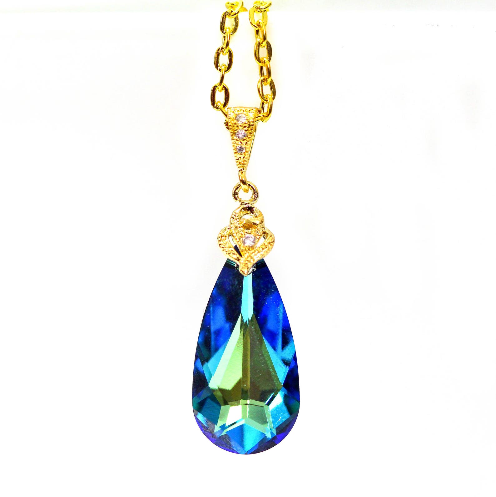 Blue Necklace Bermuda Blue Crystal Necklace Bridesmaid | Etsy