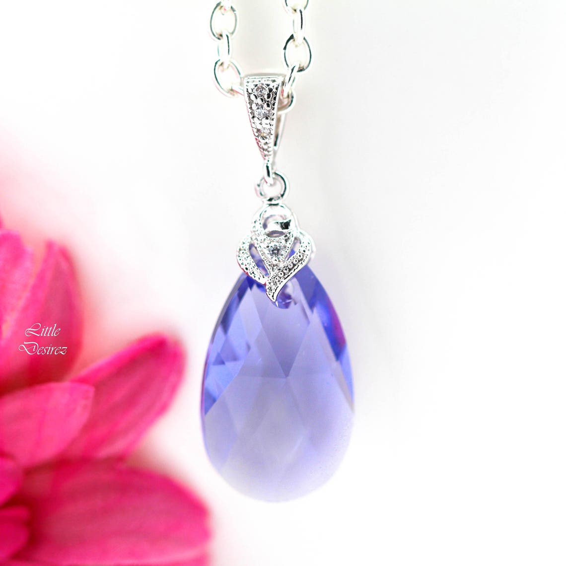 Lilac Necklace Lavender Pendant Necklace Crystal Tanzanite Necklace ...