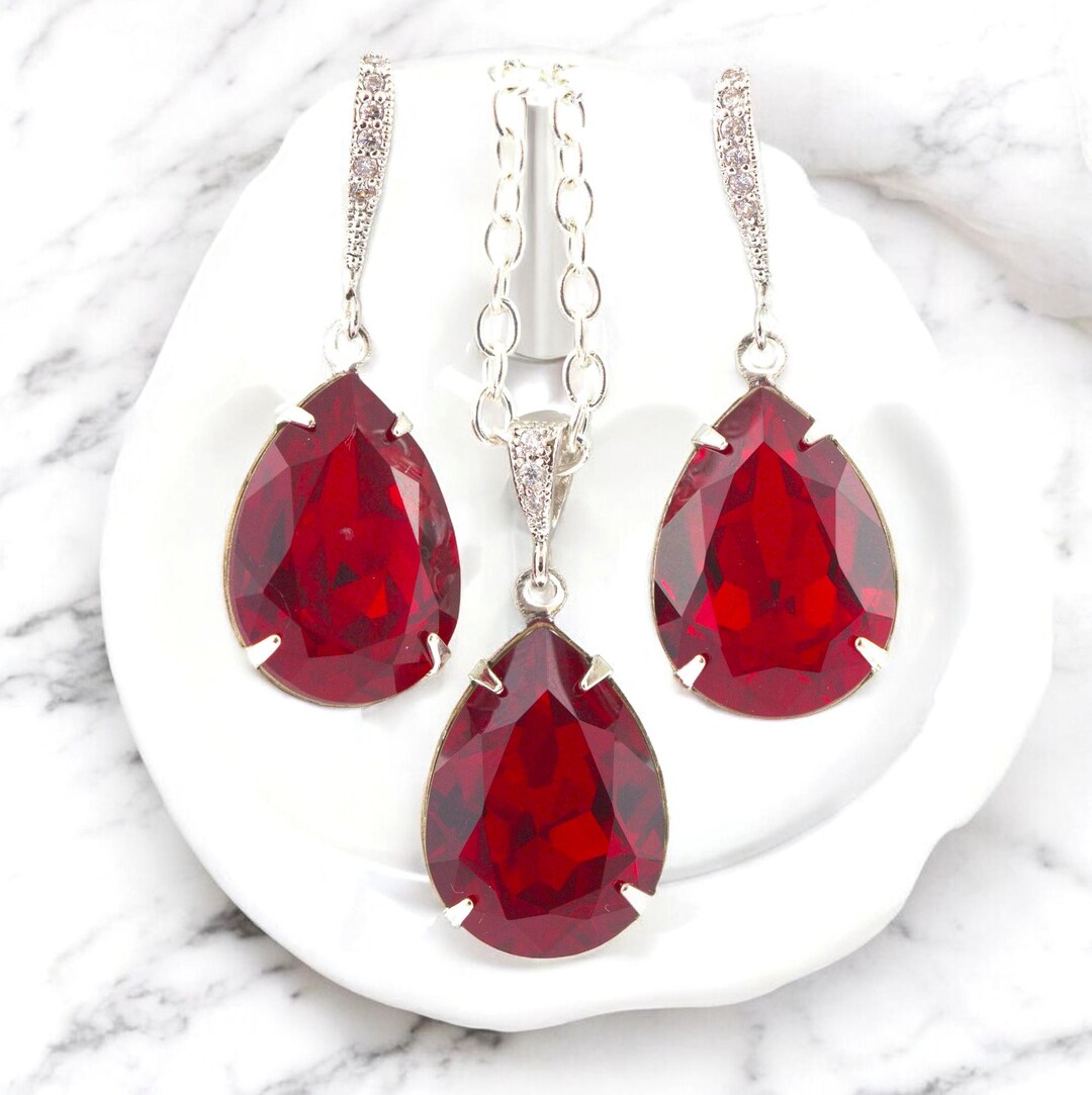 Red Jewelry Set Bridesmaid Gift Earrings and Necklace Set Jewelry Dark ...