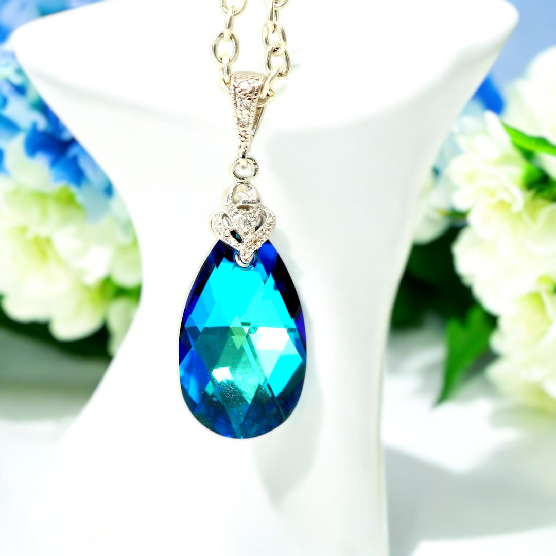 Bermuda Blue Crystal Necklace Blue Necklace Bridal Necklace Bridesmaid ...