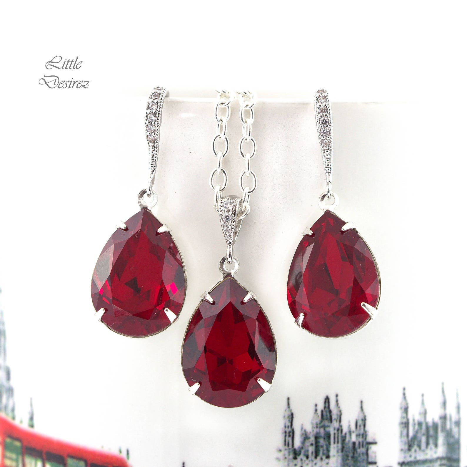 Red Jewelry Set Bridesmaid Gift Earrings and Necklace Set - Etsy