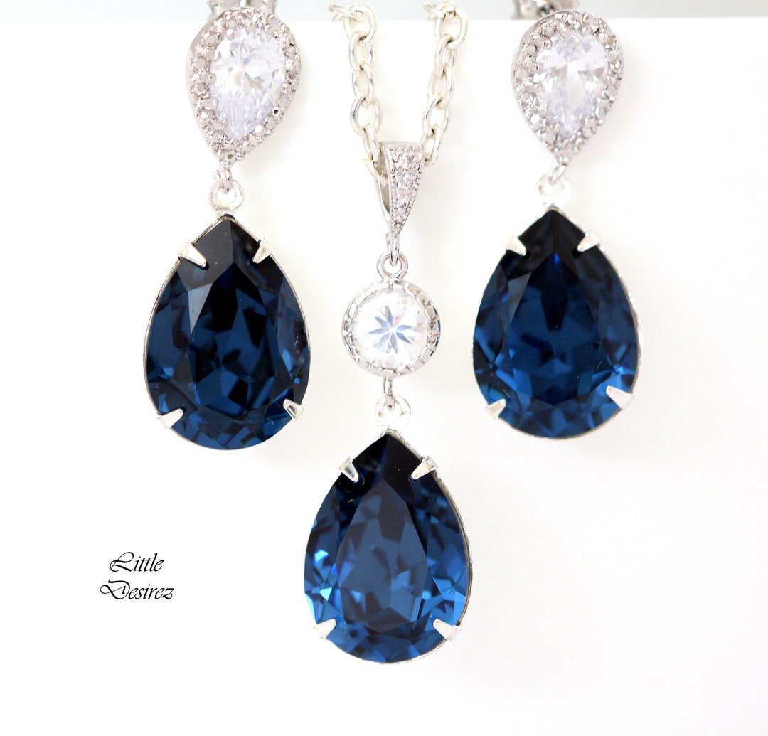 Azul marino dama de honor joyería azul marino conjunto nupcial azul ...