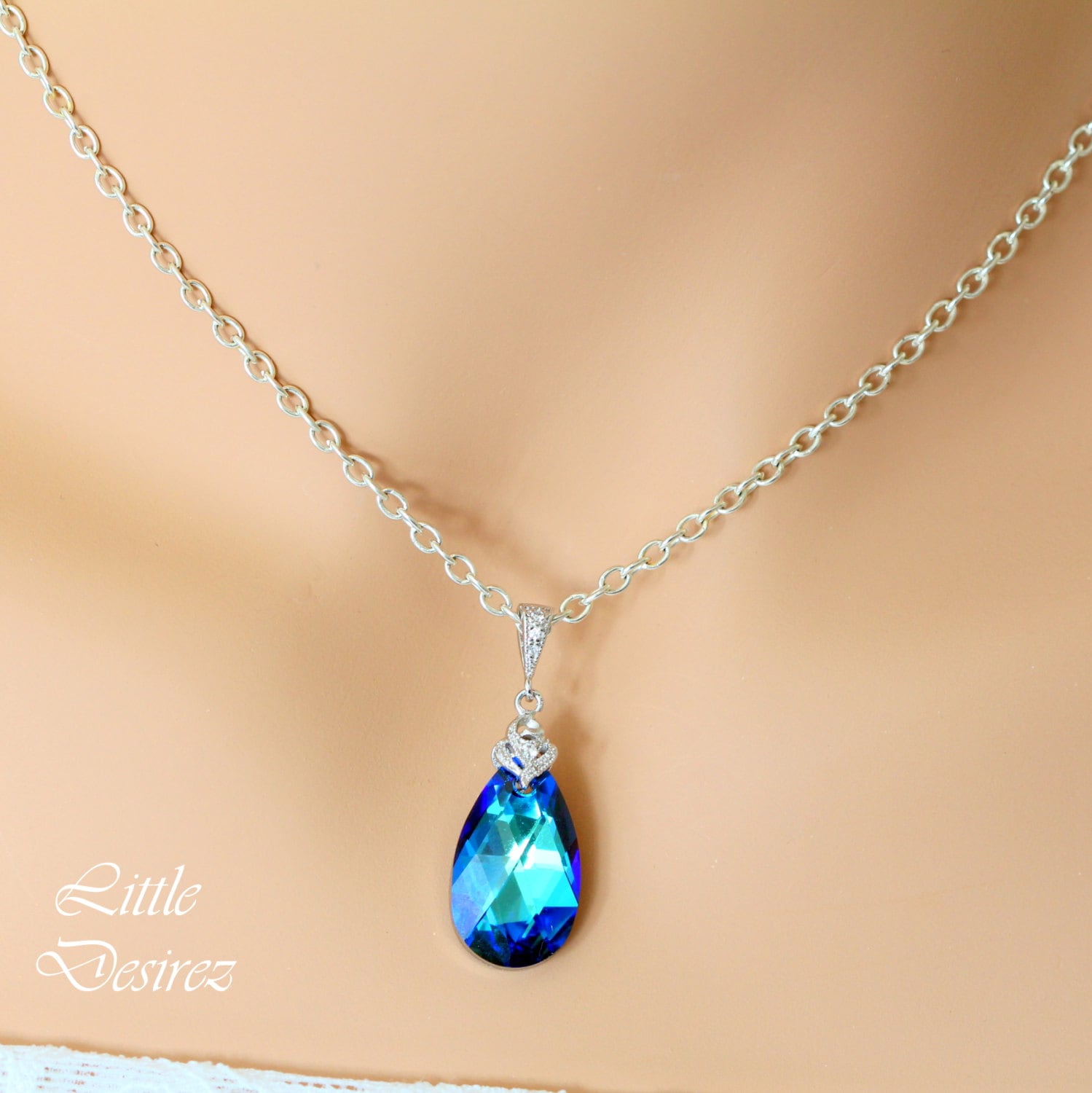 Bermuda Blue Crystal Necklace Blue Necklace Bridal Necklace Bridesmaid ...